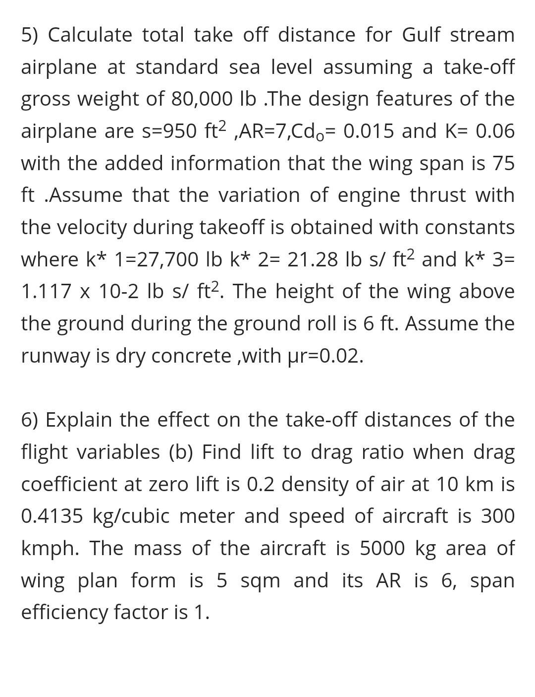Solved 5) Calculate total take off distance for Gulf stream | Chegg.com