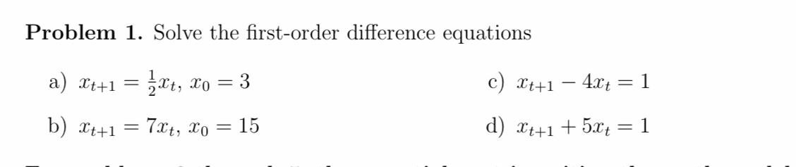 Solved Problem 1. ﻿Solve the first-order difference | Chegg.com