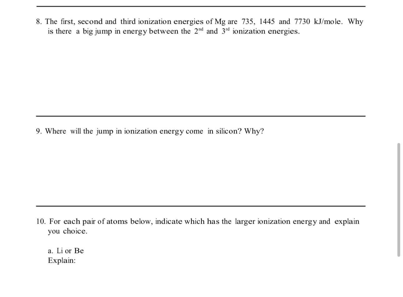 Solved The first, second and third ionization energies of Mg | Chegg.com