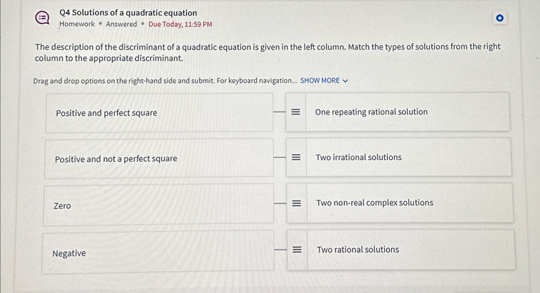 Solved Q4 ﻿Solutions of a quadratic equationHomework * | Chegg.com
