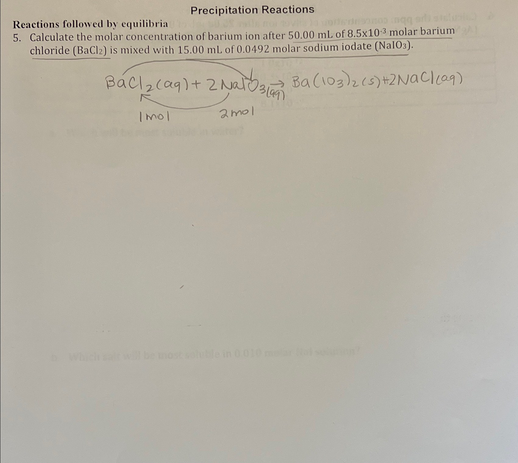 Solved Precipitation ReactionsReactions followed by | Chegg.com