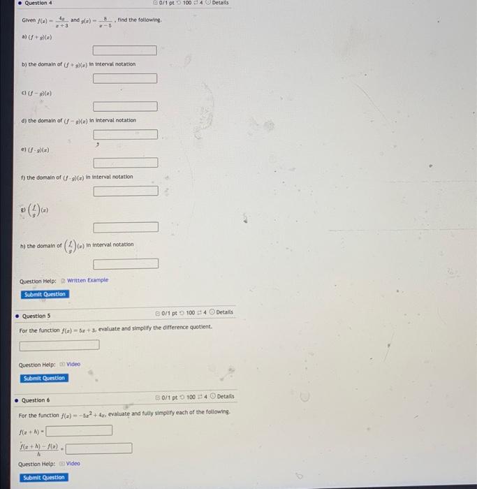 Solved Given the following functions, find each of the | Chegg.com