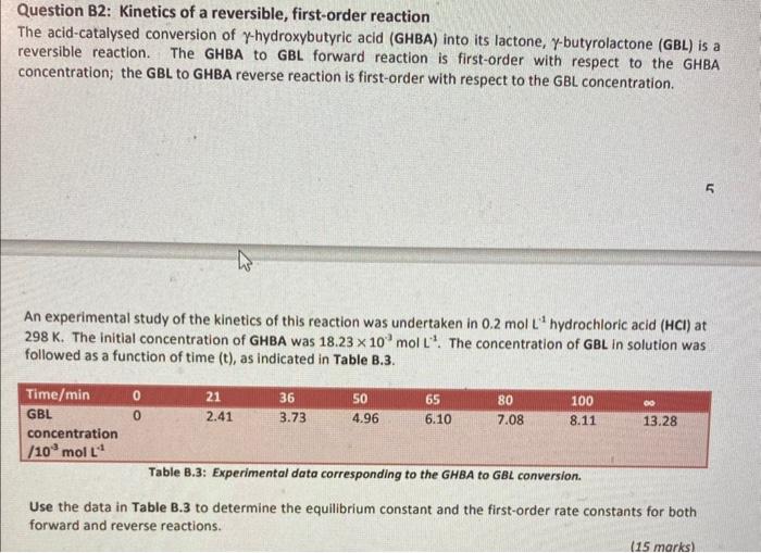 Solved Question B2 Kinetics Of A Reversible First Order