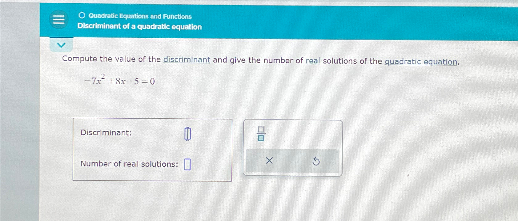 Solved Quadratic Equations and FunctionsDiscriminant of a | Chegg.com