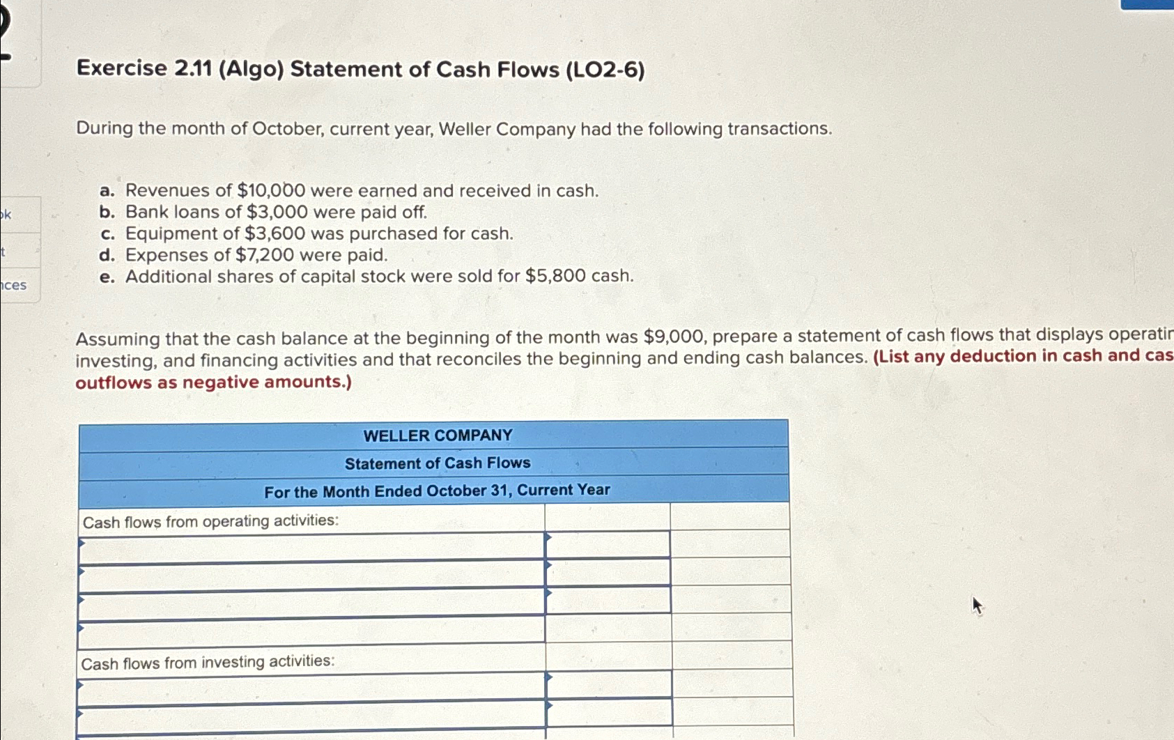 Solved Exercise 2.11 (Algo) ﻿Statement of Cash Flows | Chegg.com