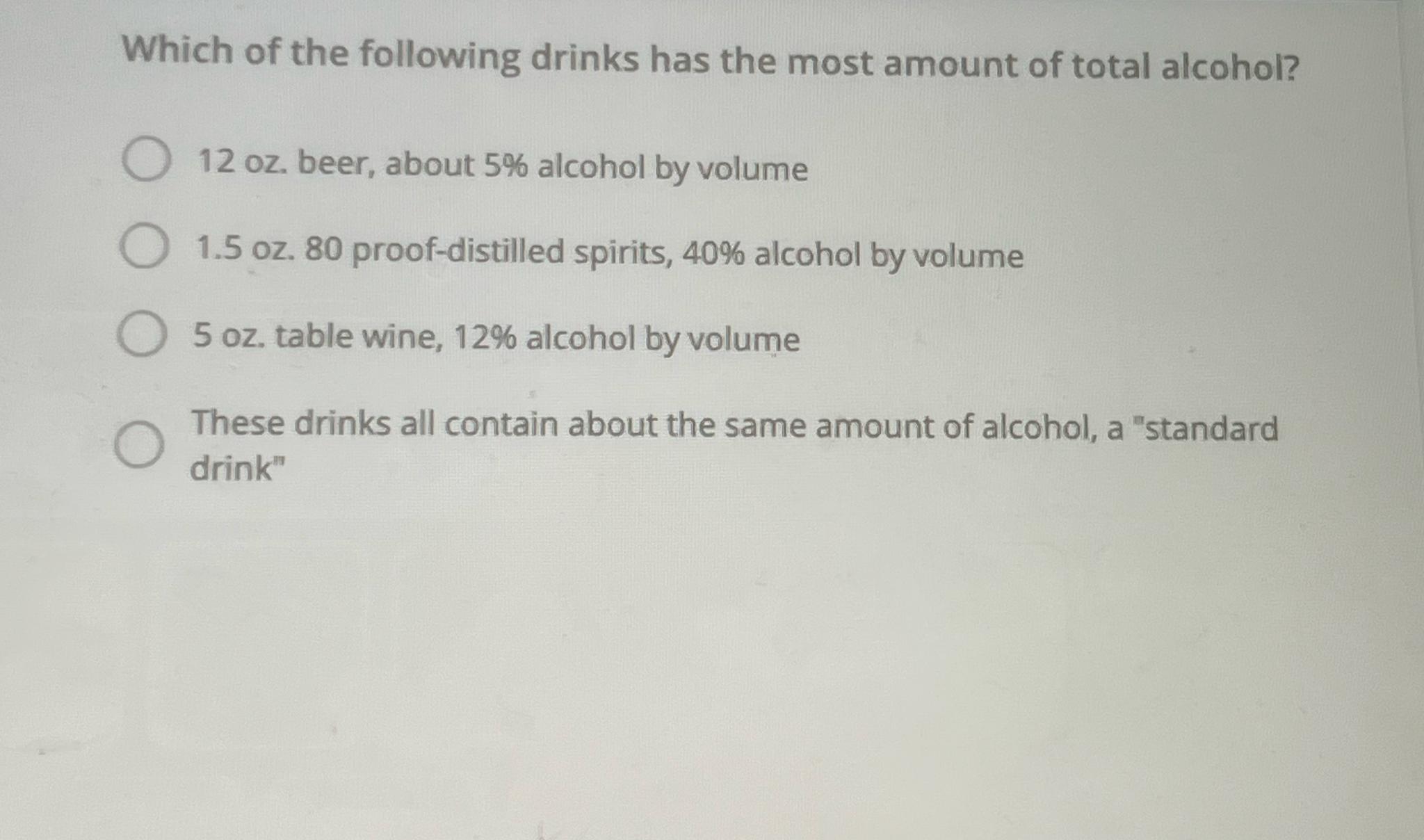 Solved Which of the following drinks has the most amount of | Chegg.com