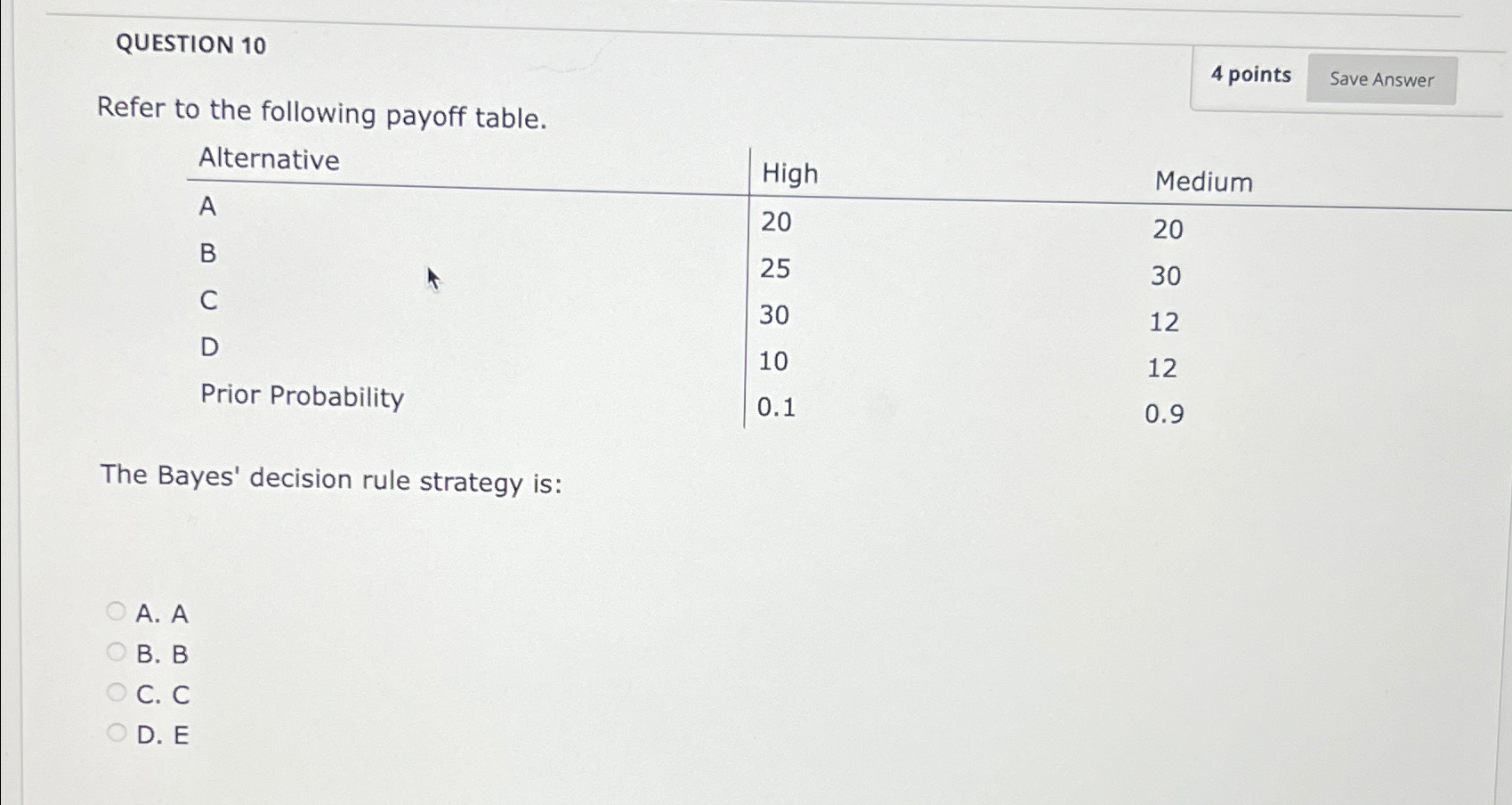 Solved QUESTION 104 ﻿pointsRefer to the following payoff | Chegg.com