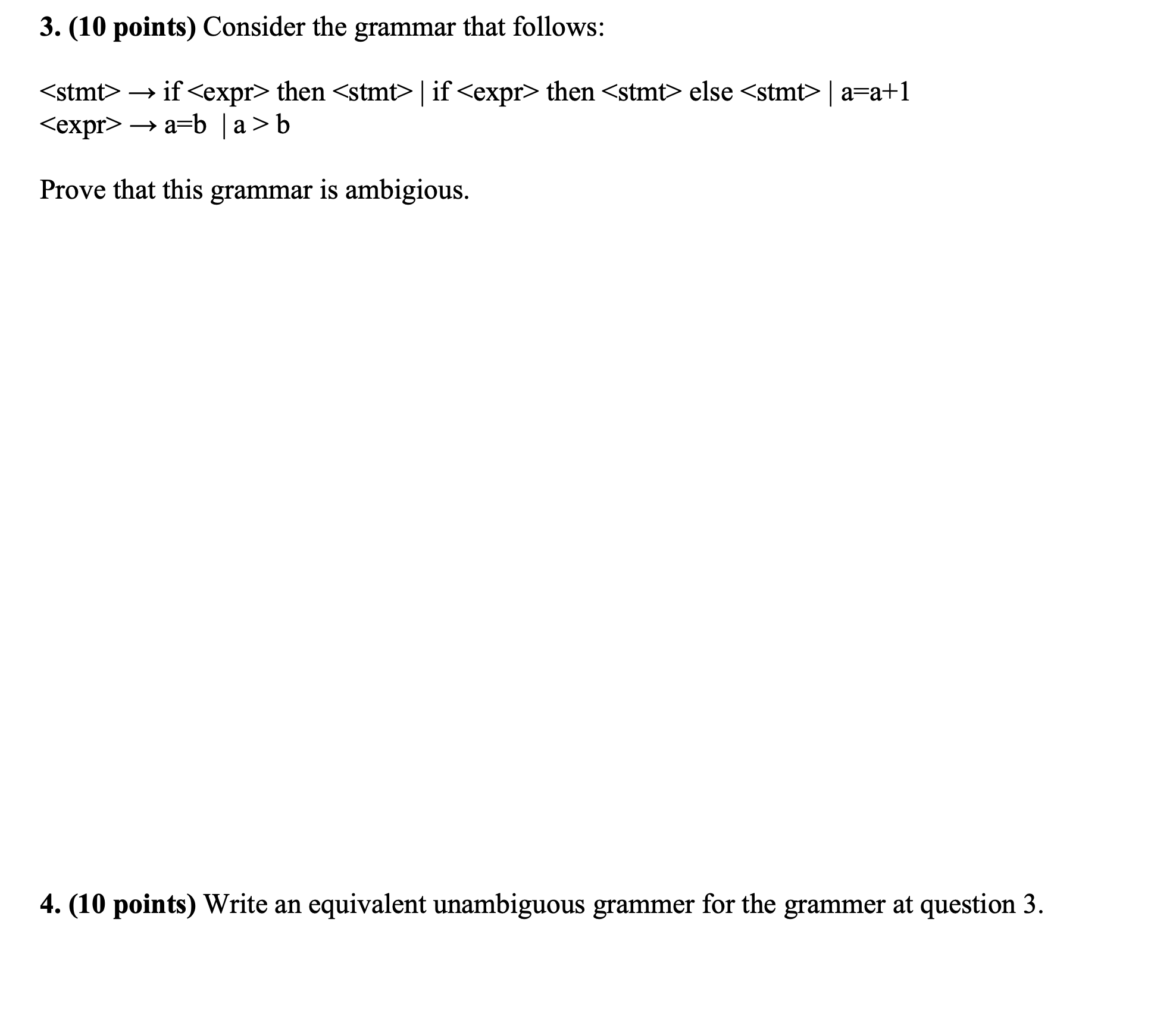Solved (10 ﻿points) ﻿Consider the grammar that follows: