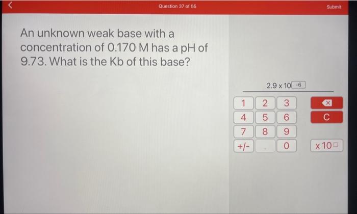 Solved An unknown weak base with a concentration of 0.170M | Chegg.com