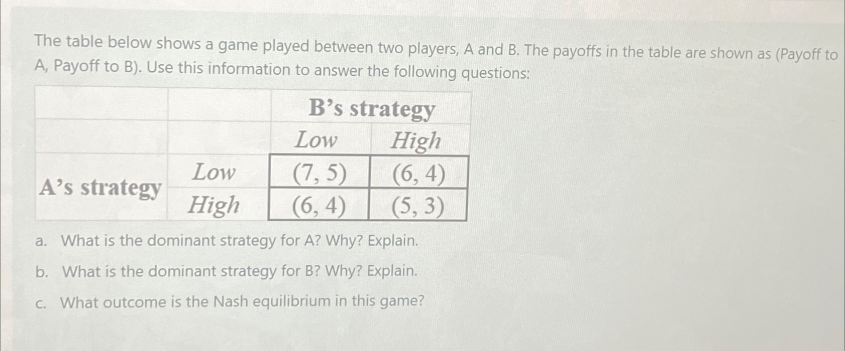 Solved The table below shows a game played between two | Chegg.com