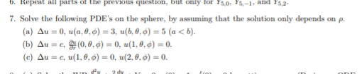 Solve the following PDE's on the sphere, by assuming | Chegg.com