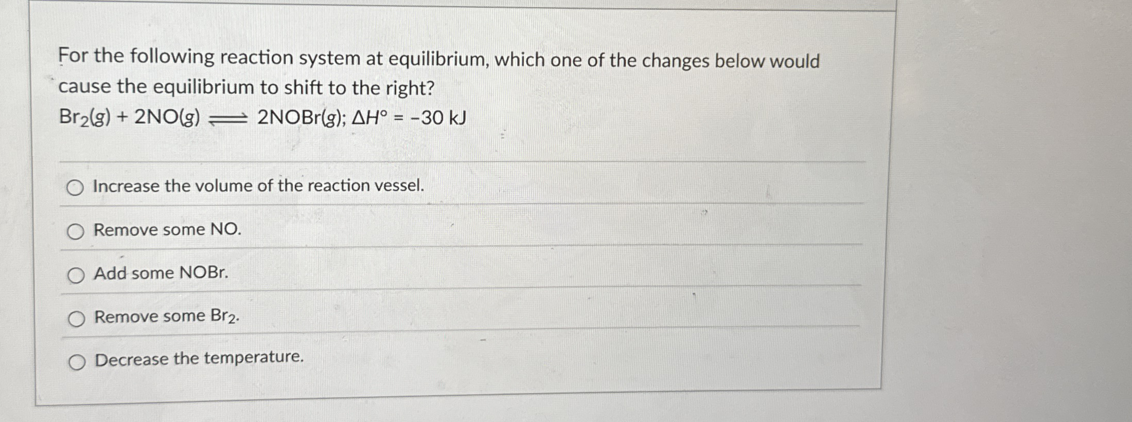 Solved For the following reaction system at equilibrium, | Chegg.com