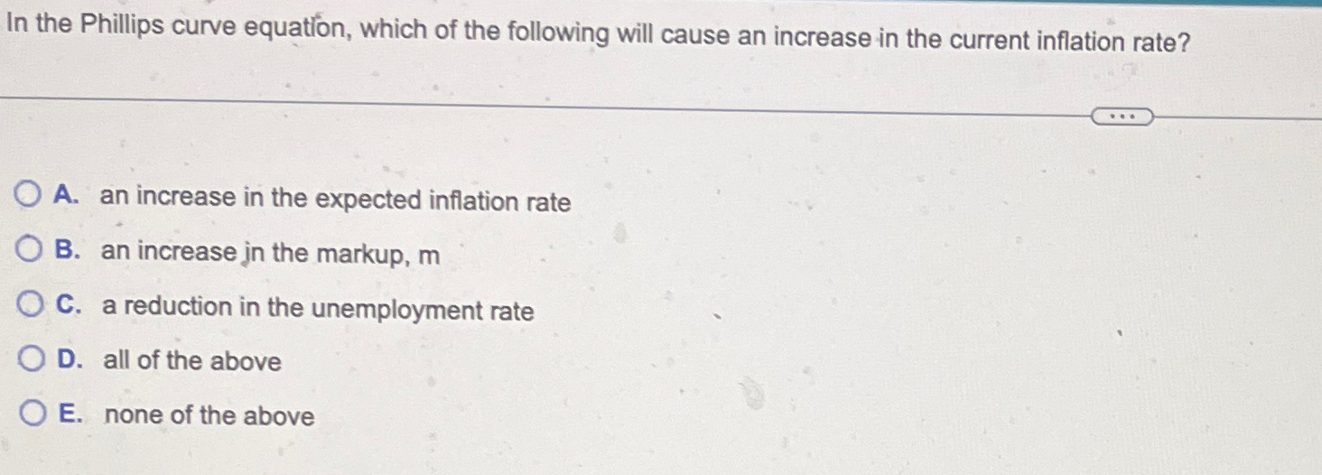 Solved In the Phillips curve equation, which of the | Chegg.com