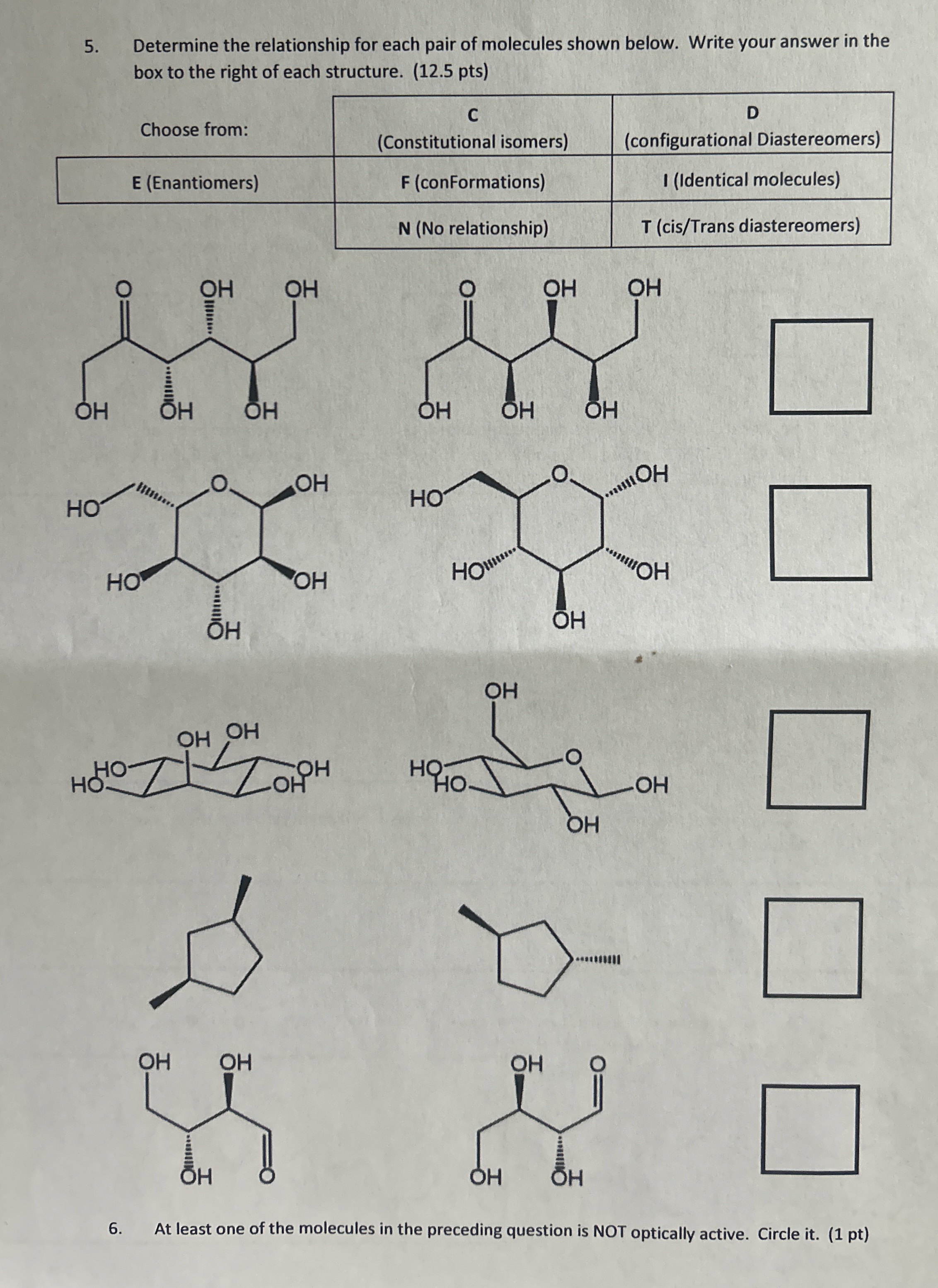 Solved Determine the relationship for each pair of molecules | Chegg.com