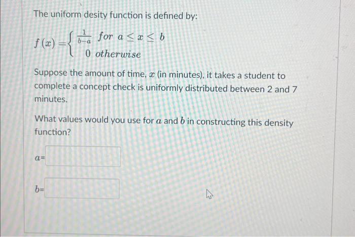 Solved The uniform desity function is defined by: | Chegg.com