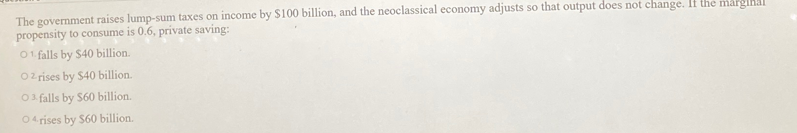 Solved The government raises lump-sum taxes on income by | Chegg.com