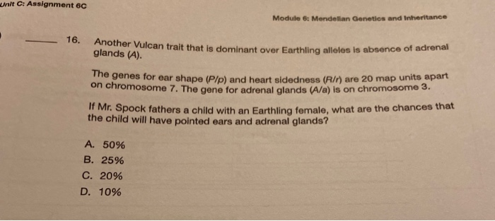 Unit C: Assignment 6C Module 6: Mendelian Genetics | Chegg.com