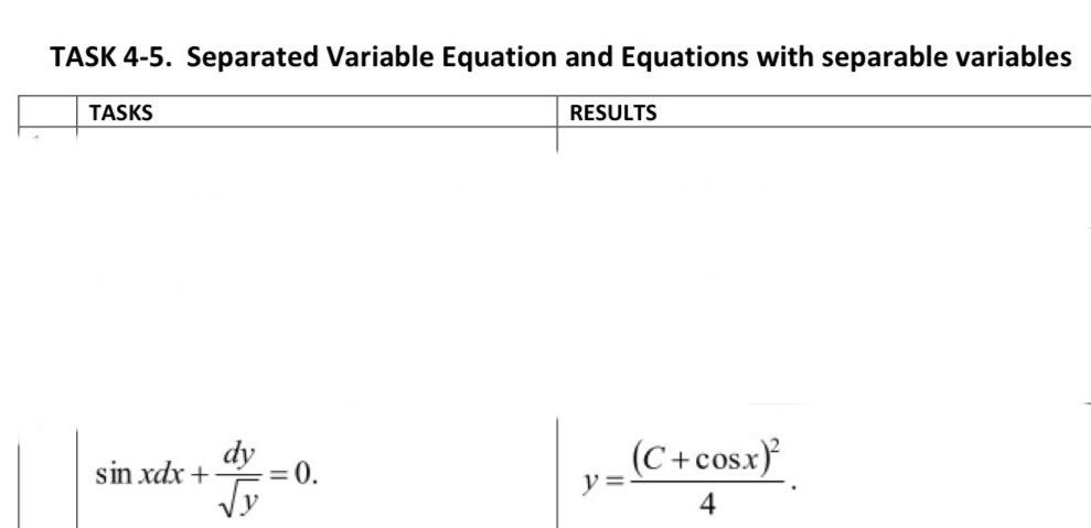 Solved TASK 4-5. ﻿Separated Variable Equation and Equations | Chegg.com