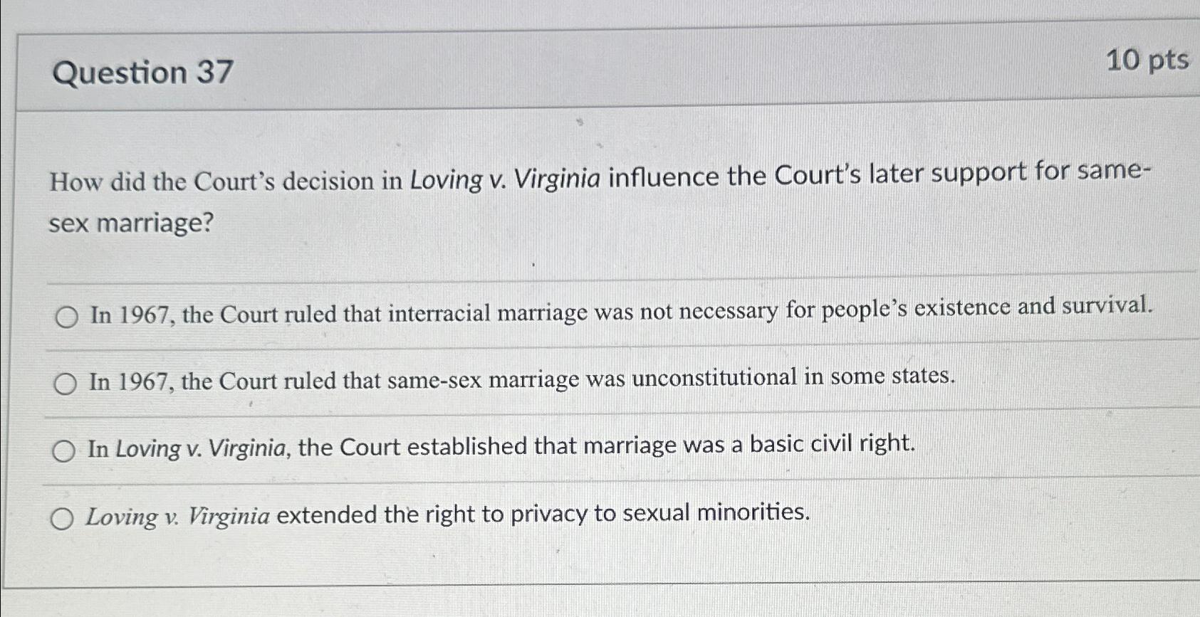Solved Question 3710 ﻿ptsHow did the Court's decision in | Chegg.com