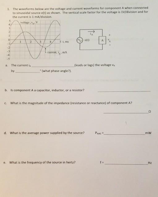 Solved 1 The waveforms below are the voltage and current | Chegg.com