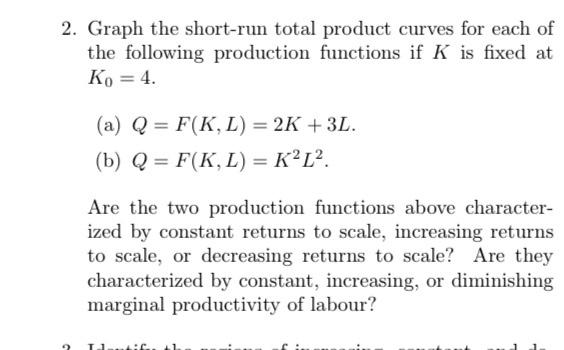 Solved 2. Graph the short-run total product curves for each | Chegg.com