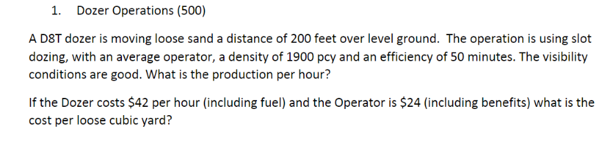 Solved Dozer Operations (500) ﻿TRACK-TYPETRACTOR% ﻿Grade vs. | Chegg.com