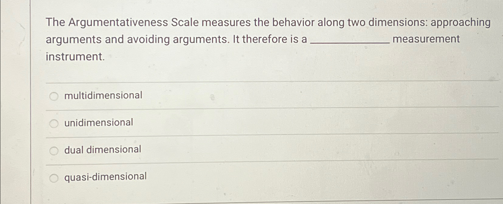Solved The Argumentativeness Scale measures the behavior | Chegg.com