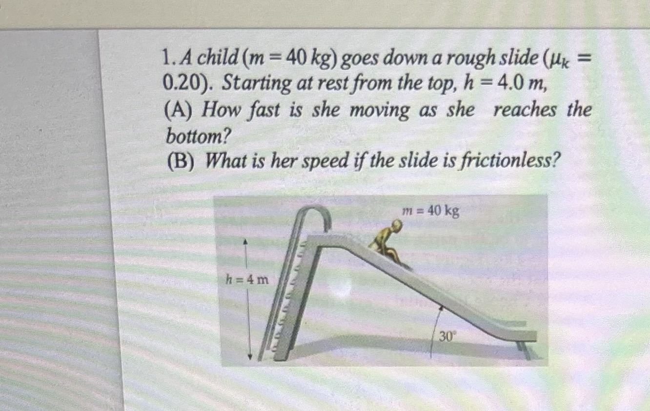 Solved A child (m=40kg) ﻿goes down a rough slide 0.20). | Chegg.com