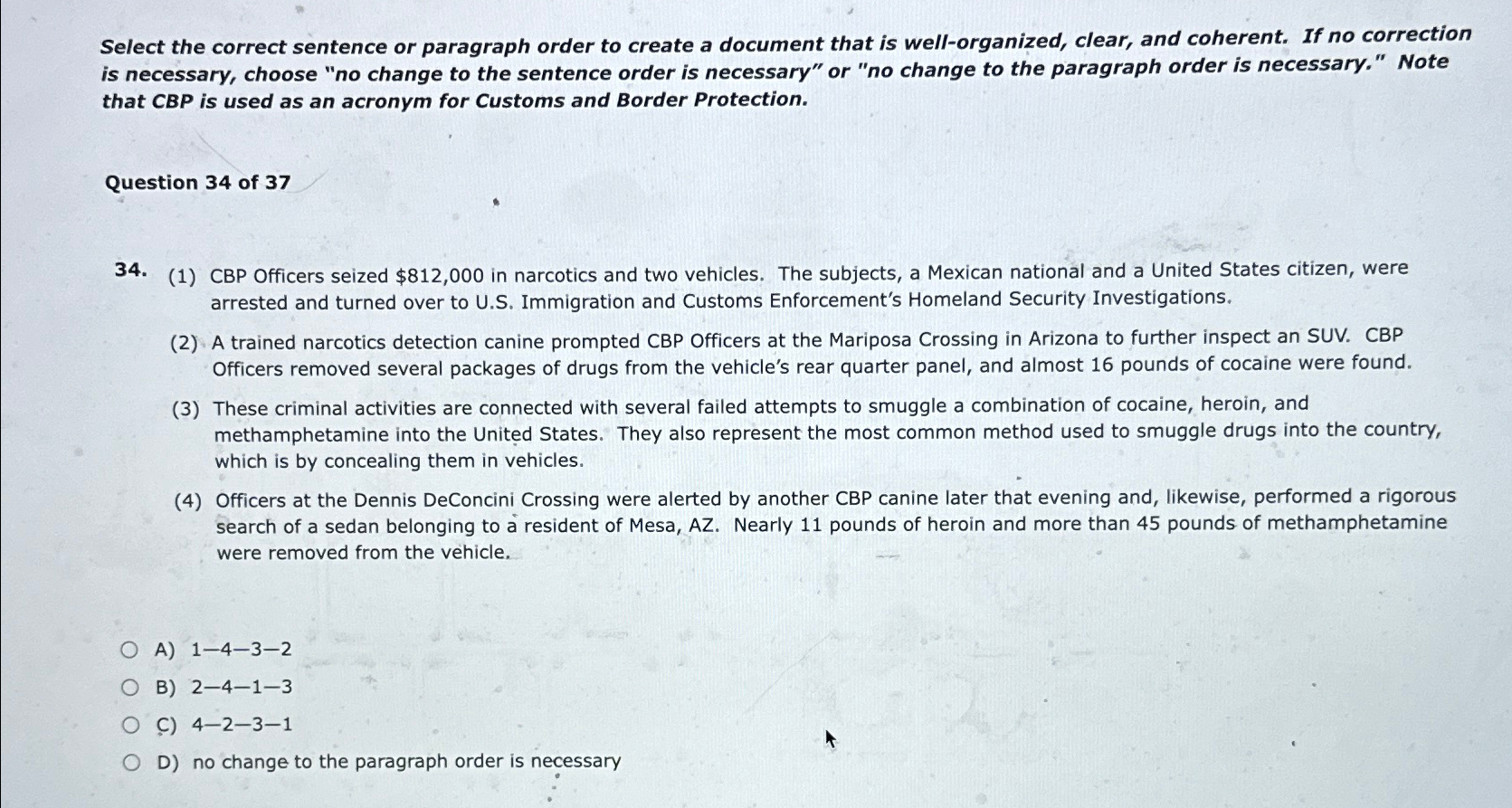 Solved Select the correct sentence or paragraph order to | Chegg.com
