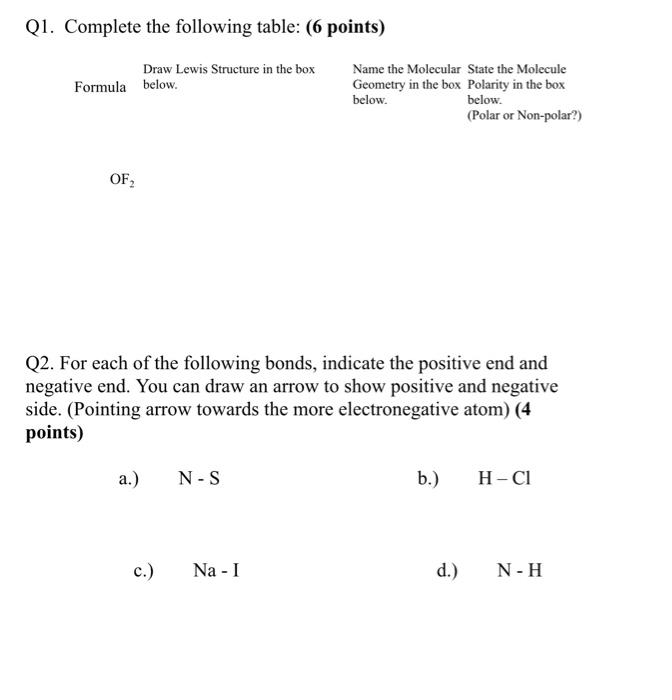 Solved Q1. Complete the following table: (6 points) Draw | Chegg.com