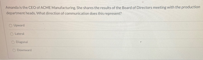 Solved Amanda is the CEO of ACME Manufacturing. She shares | Chegg.com