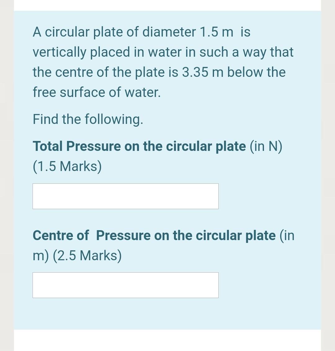 Solved A circular plate of diameter 1.5 m is vertically | Chegg.com