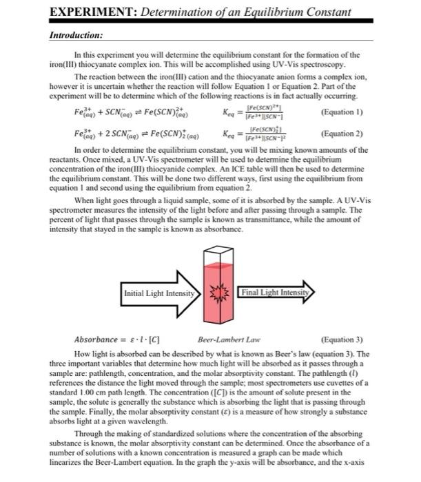 Solved EXPERIMENT: Determination of an Equilibrium Constant | Chegg.com