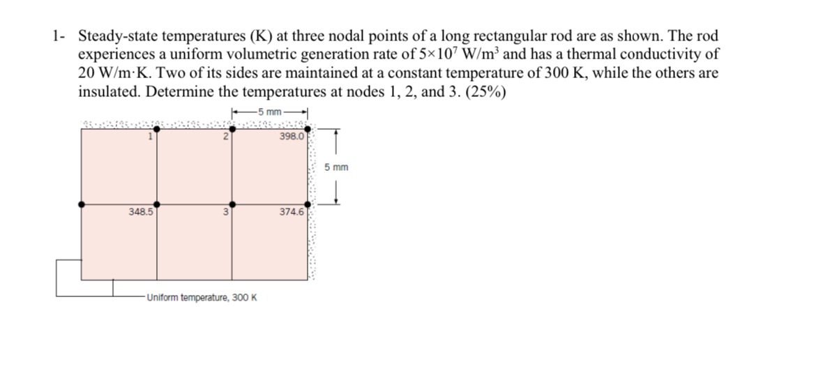 Solved 1- ﻿Steady-state temperatures (K) ﻿at three nodal | Chegg.com