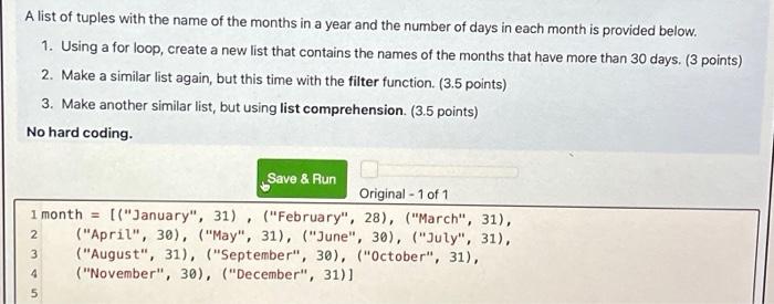 Solved A list of tuples with the name of the months in a | Chegg.com