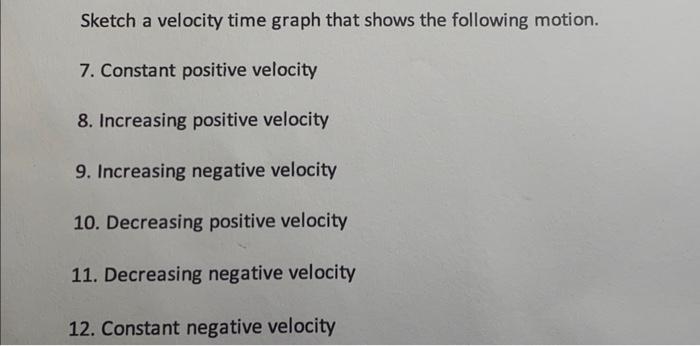 Solved Sketch a velocity time graph that shows the following | Chegg.com