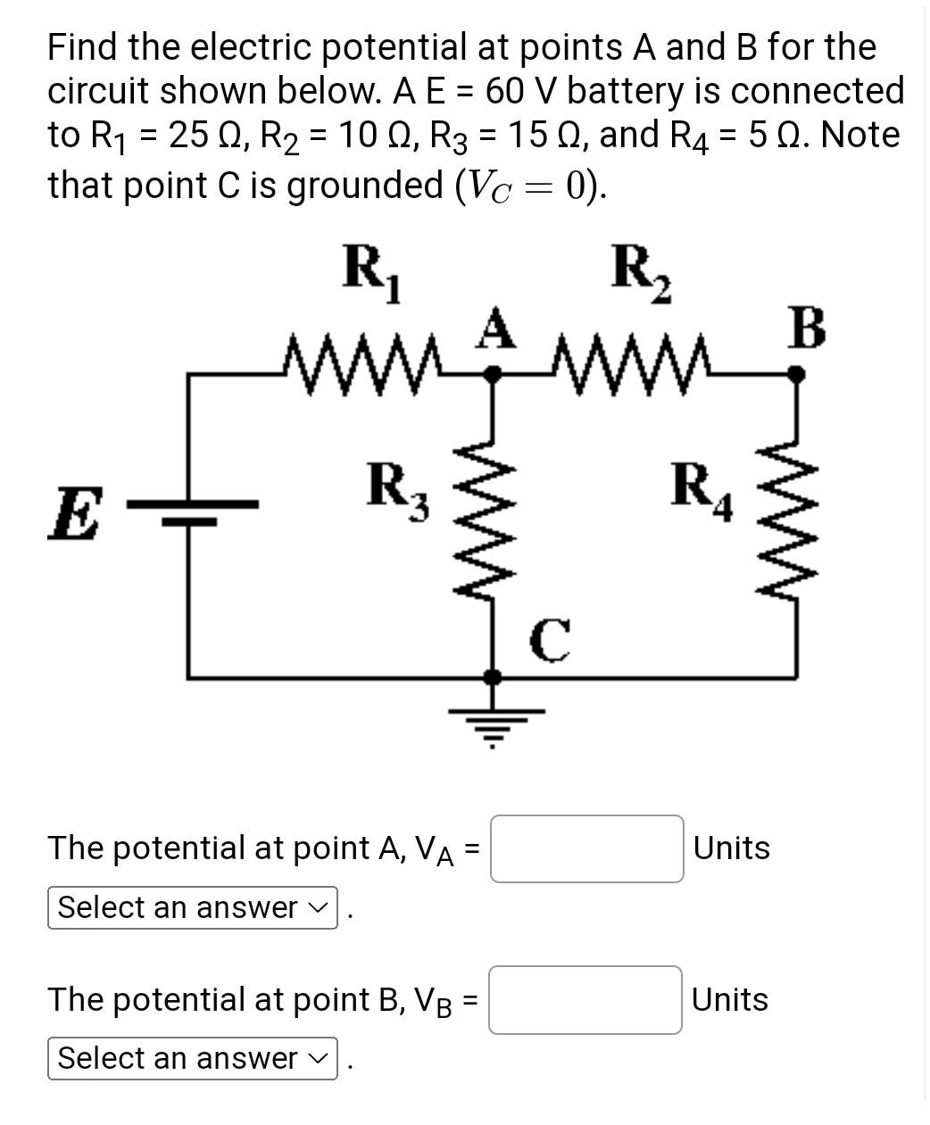 Solved Find the electric potential at points A and B for the | Chegg.com