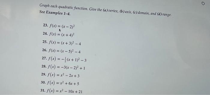 Solved Graph each quadratic function. Give the (a) vertex, | Chegg.com