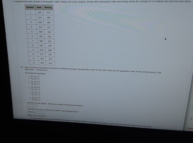 Solved A standardized exam consists of three parts: math, | Chegg.com