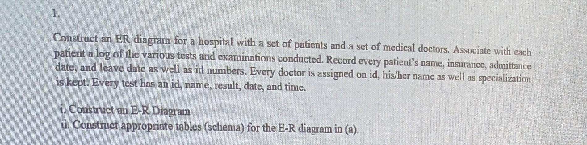 Solved Construct an ER diagram for a hospital with a set of | Chegg.com