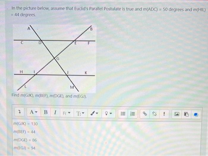 Solved In the picture below, assume that Euclid's Parallel | Chegg.com