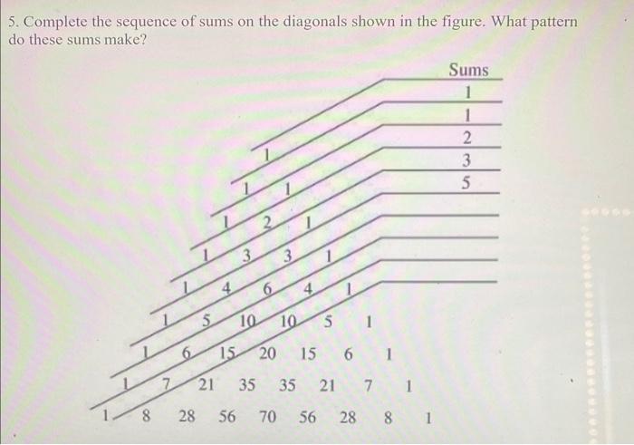 Solved 5. Complete the sequence of sums on the diagonals | Chegg.com