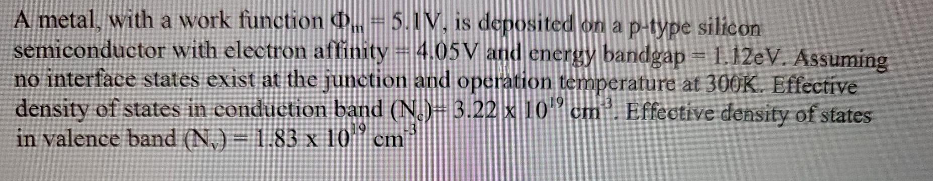 Solved A metal, with a work function 0... = 5.1V, is | Chegg.com