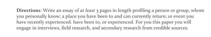 Solved Directions: Write an essay of at least 3 pages in | Chegg.com