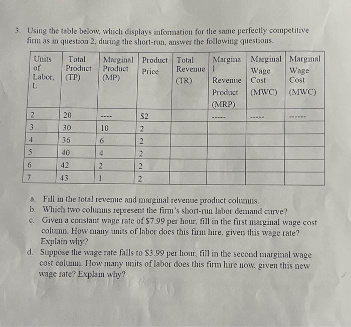 Solved Using the table below, which displays information for | Chegg.com