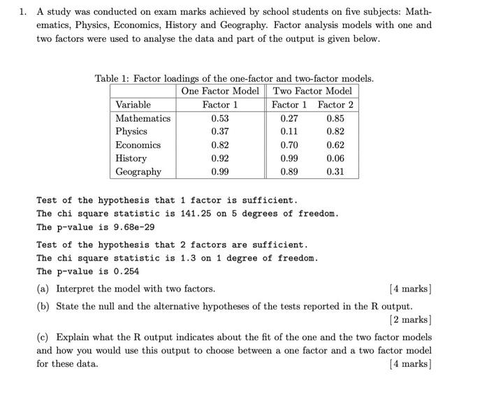 Solved 1. A study was conducted on exam marks achieved by | Chegg.com