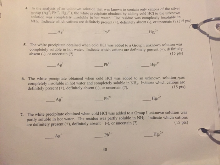 Solved 4. In the analysis of an unknown solution that was | Chegg.com