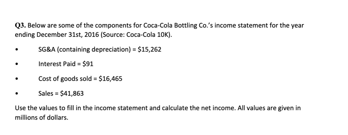 Solved Q3. ﻿Below are some of ﻿the components for Coca-Cola | Chegg.com