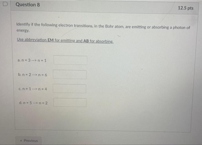 Solved Identify if the following electron transitions, in | Chegg.com