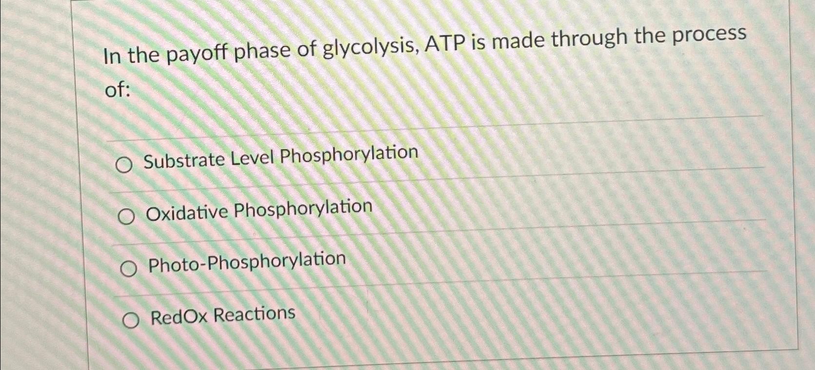 Solved In the payoff phase of glycolysis, ATP is made | Chegg.com